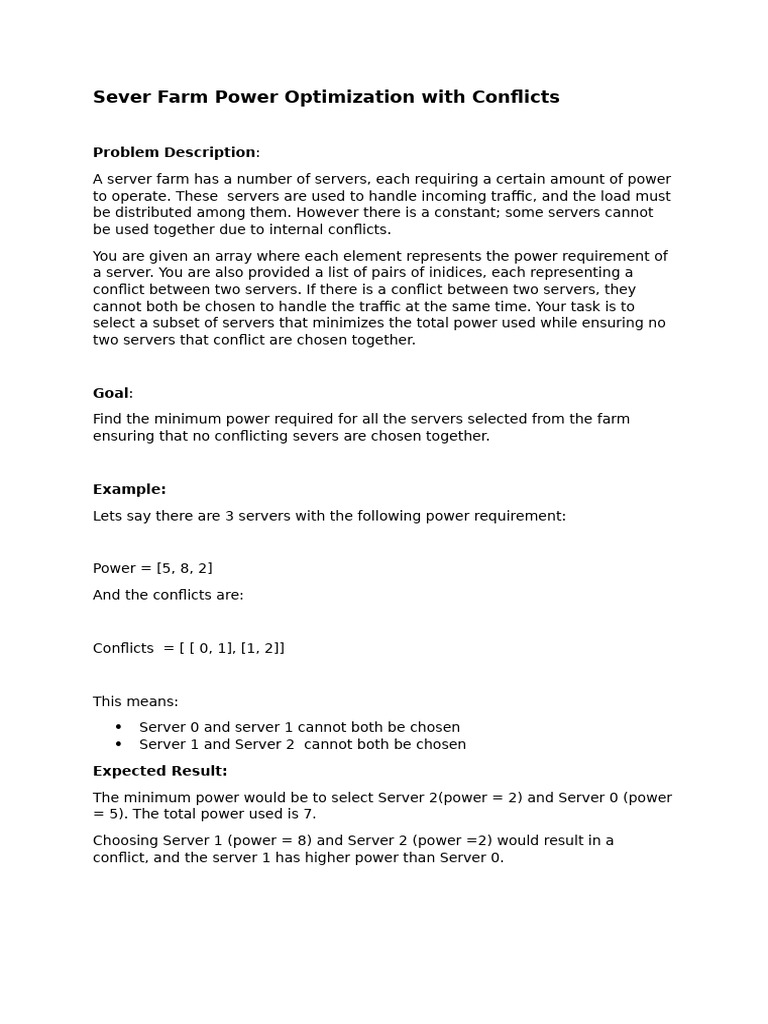 Problem Statement - Sever Farm Power Optimization With Conflicts | PDF ...