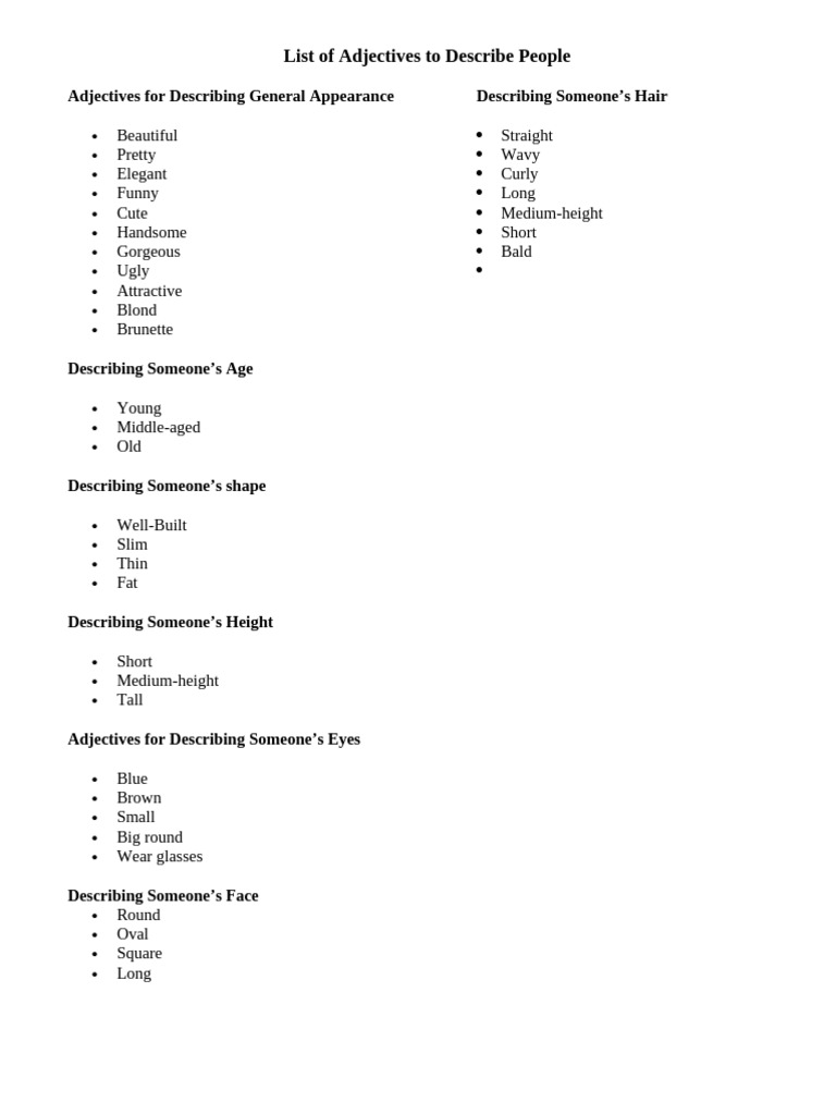 Adjectives to Describe People | PDF | Career & Growth | Science ...