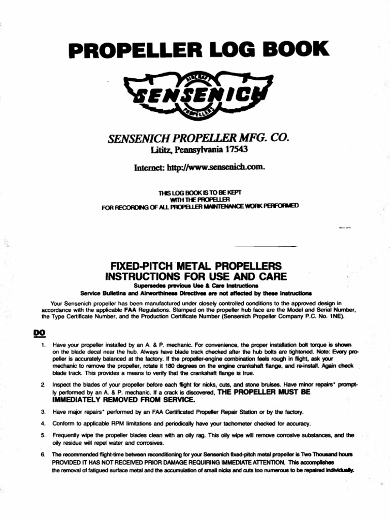 Miscellaneous Documents Sensenich Log Book 1287584172 | PDF