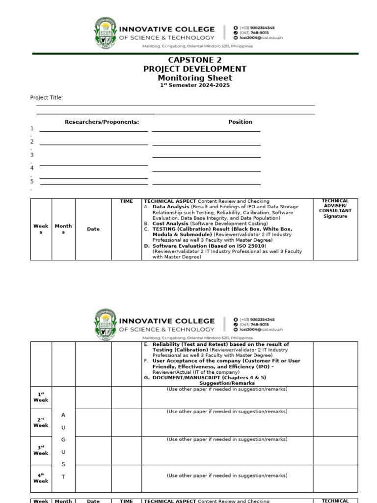Project Monitoring Capstone 2 | PDF | Calibration | Information Technology