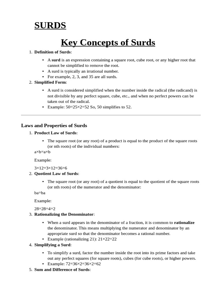 Mathematics Surds | PDF | Square Root | Numbers