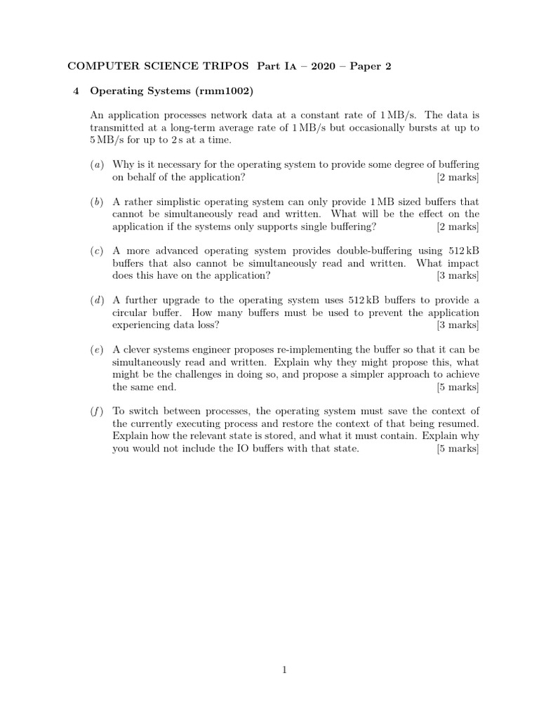 Computer Science Tripos Part I - 2020 - Paper 2 Operating Systems ...