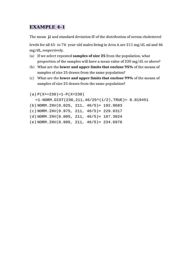 Example 4-1: Samples of Size 25 Lower and Upper Limits That Enclose 95% ...