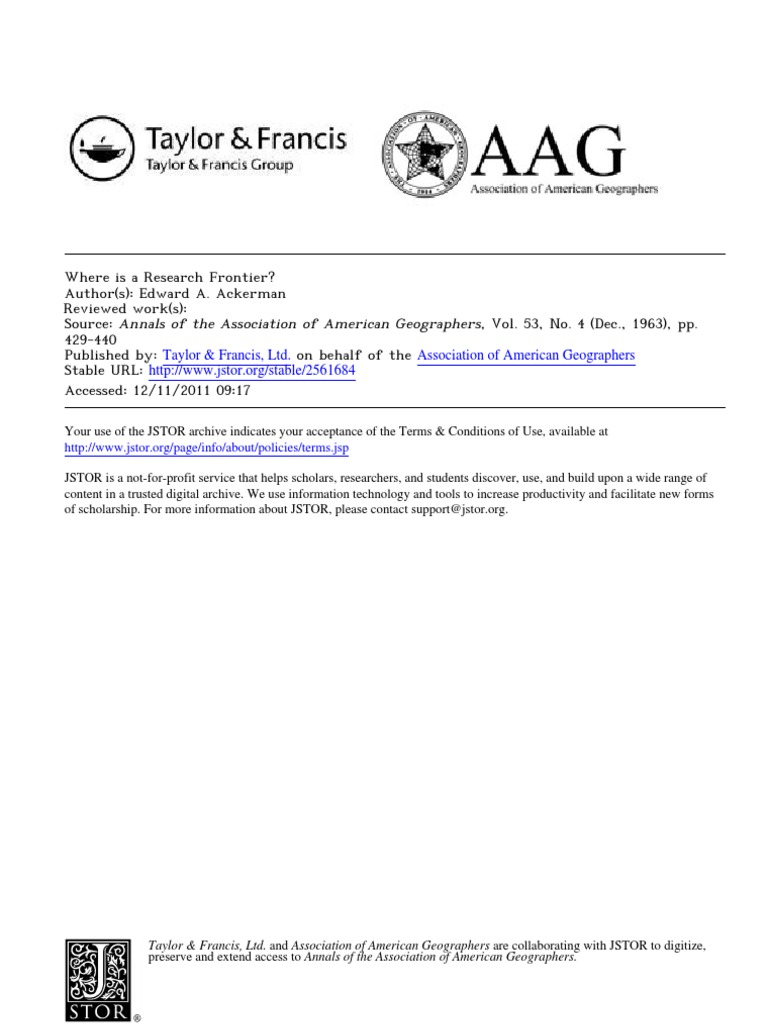 Ackerman 1963 Where Is A Research Frontier | PDF | System | Science
