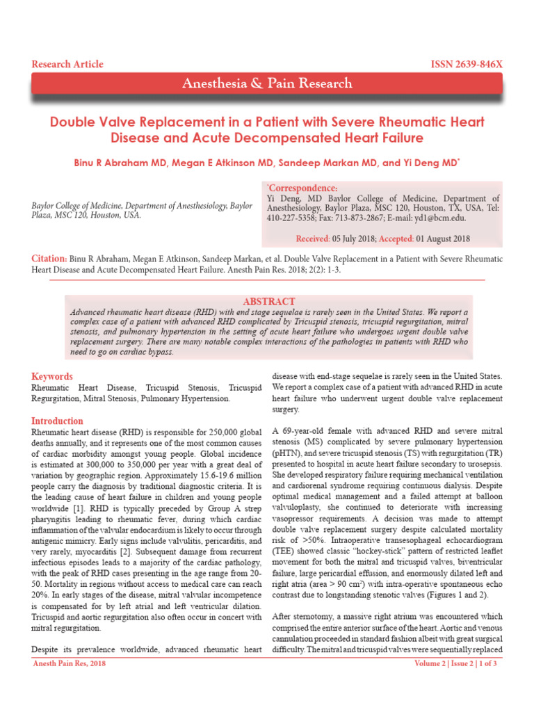 Double Valve Replacement in A Patient With Severe Rheumatic Heart ...