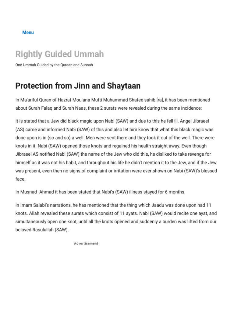 Protection From Jinn and Shaytaan - Rightly Guided Ummah | PDF | God In ...