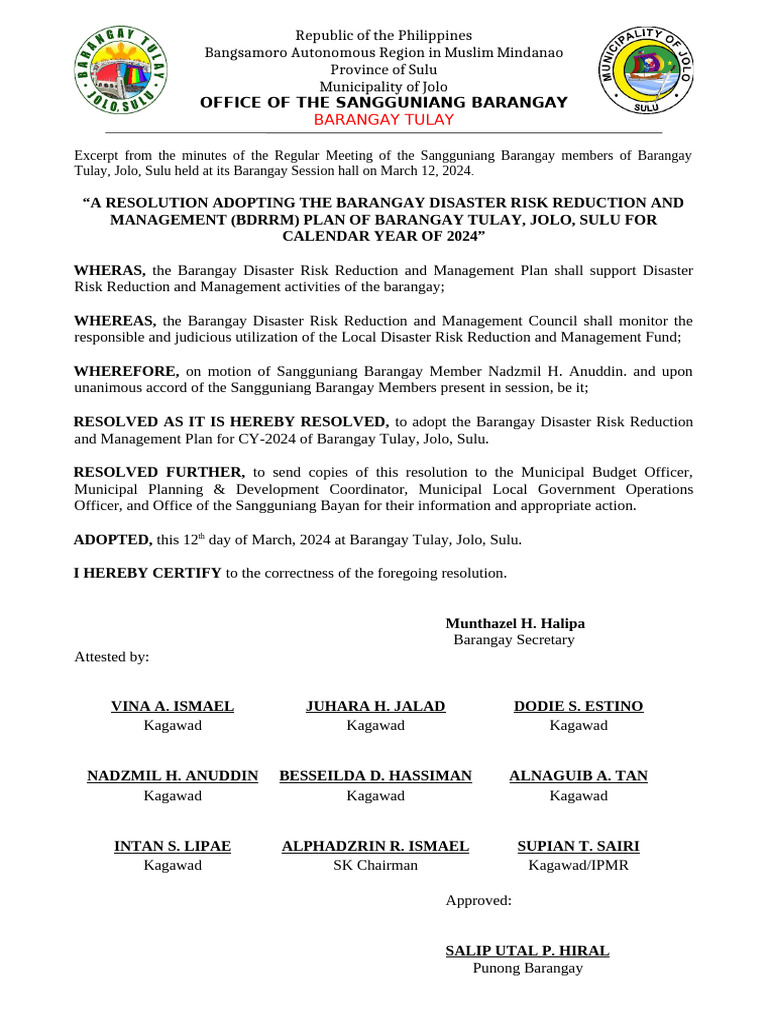 drrm reso | PDF | Philippines | Government