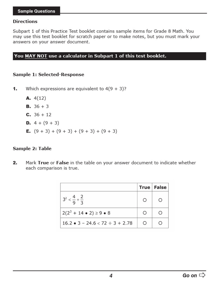 8th Grade Practice Test-3 | PDF | Triangle | Angle
