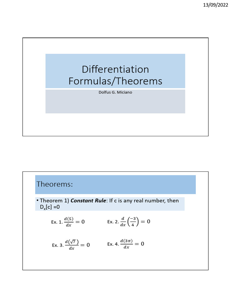 Derivative by Formulas and Theorems | PDF | Real Analysis | Algebra