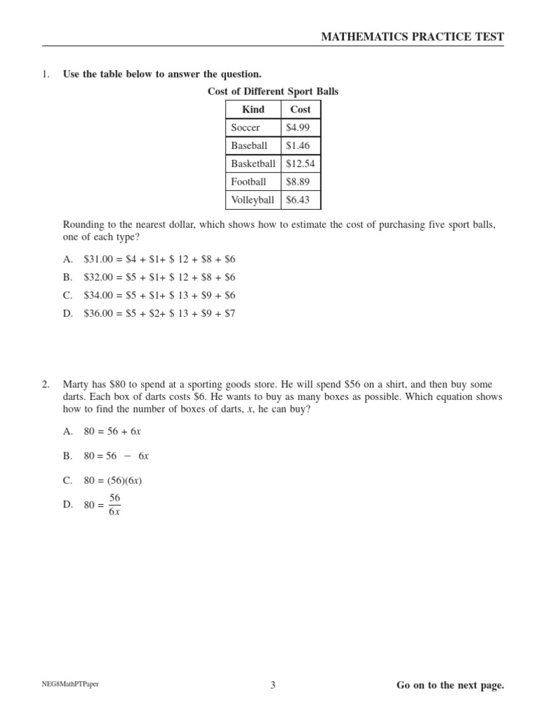 8th Grade Practice Test-2 | PDF | Mathematics