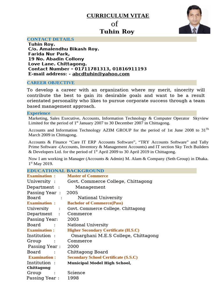 Tuhin Roy New CV-2 | PDF | Fluency | Computing