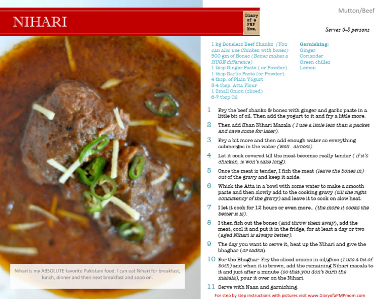 PMP Moms Recipe Book Nihari | PDF | Garlic | Ginger