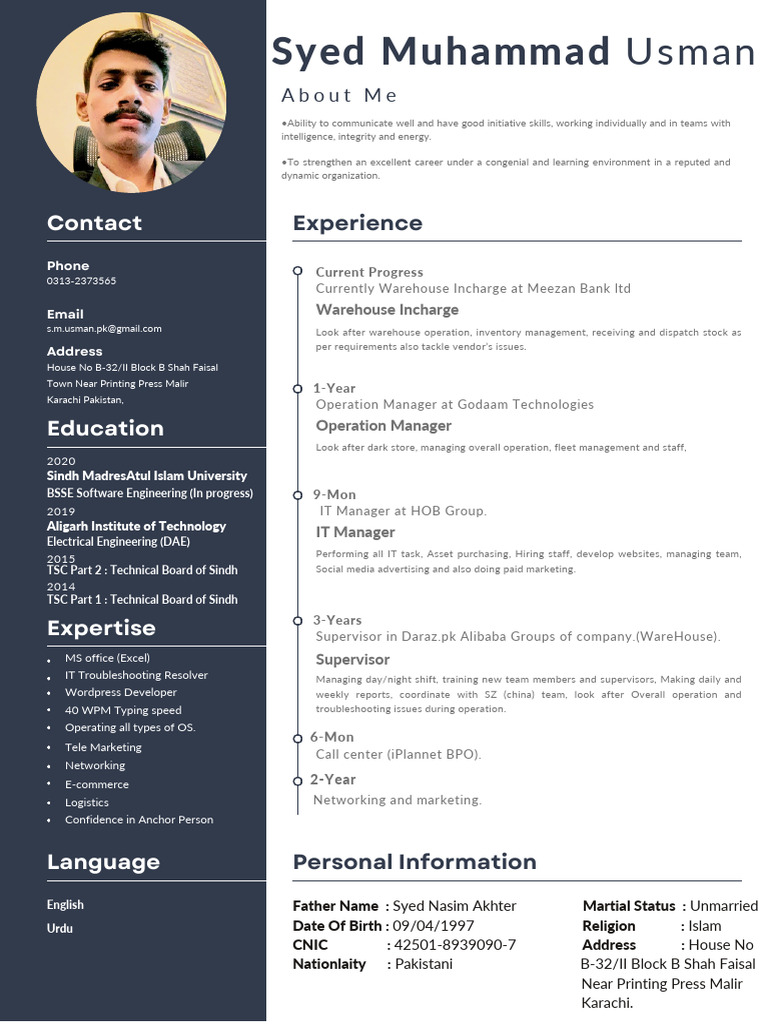 Syed Muhammad Usman-CV | PDF | Pakistan