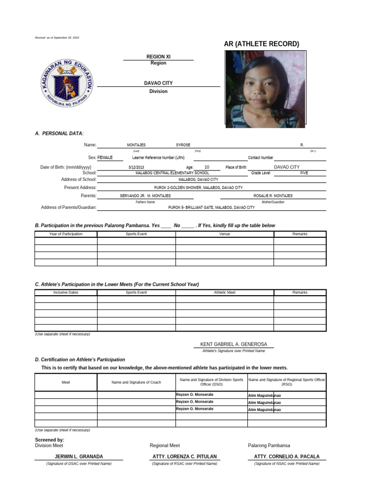 B 2020 Athlete Record 1 | PDF