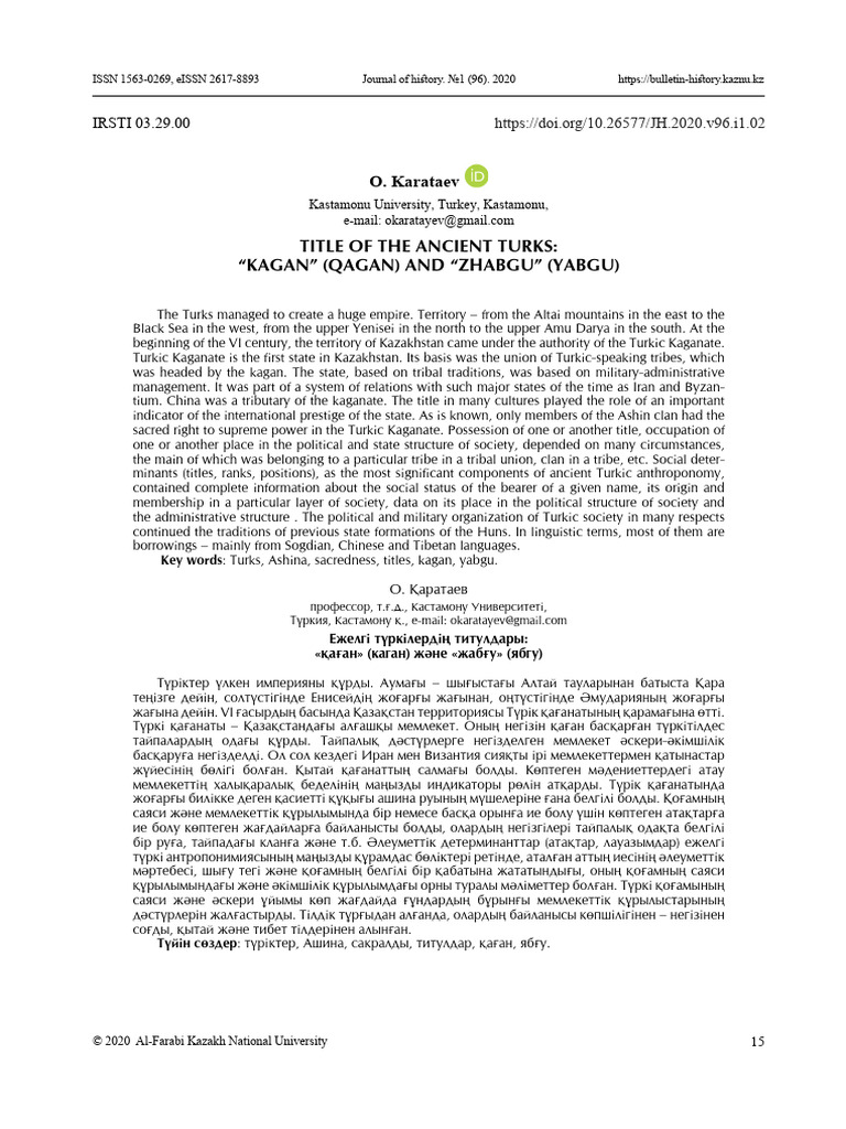 Title of The Ancient Turks: "Kagan" (Qagan) and "Zhabgu" (Yabgu) | PDF