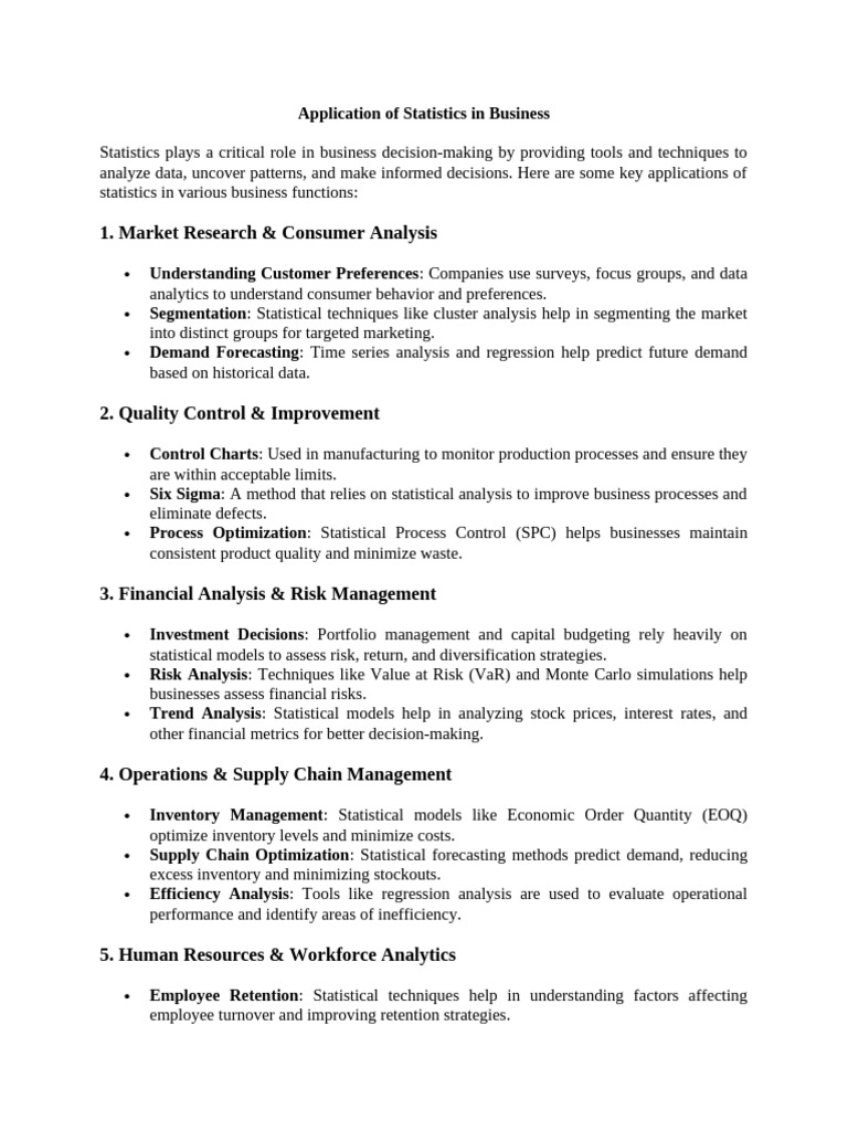 Application of Statistics in Business | PDF | Analytics | Statistics