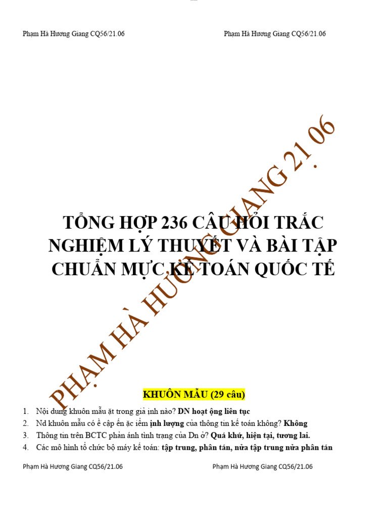 Tong Hop 236 Cau Hoi Trac Nghiem Mon Chuan Muc Ke Toan Quoc Te Co Dap ...