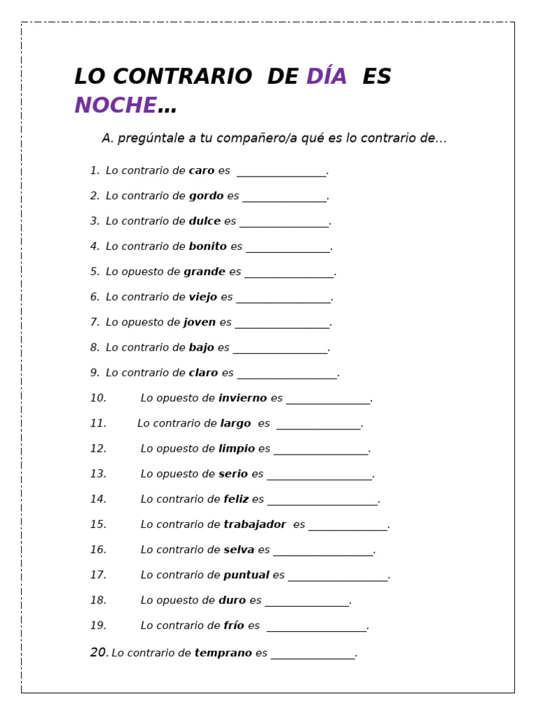 Adjetivos - Lo Contrario | PDF | Artes del Lenguaje y Comunicación