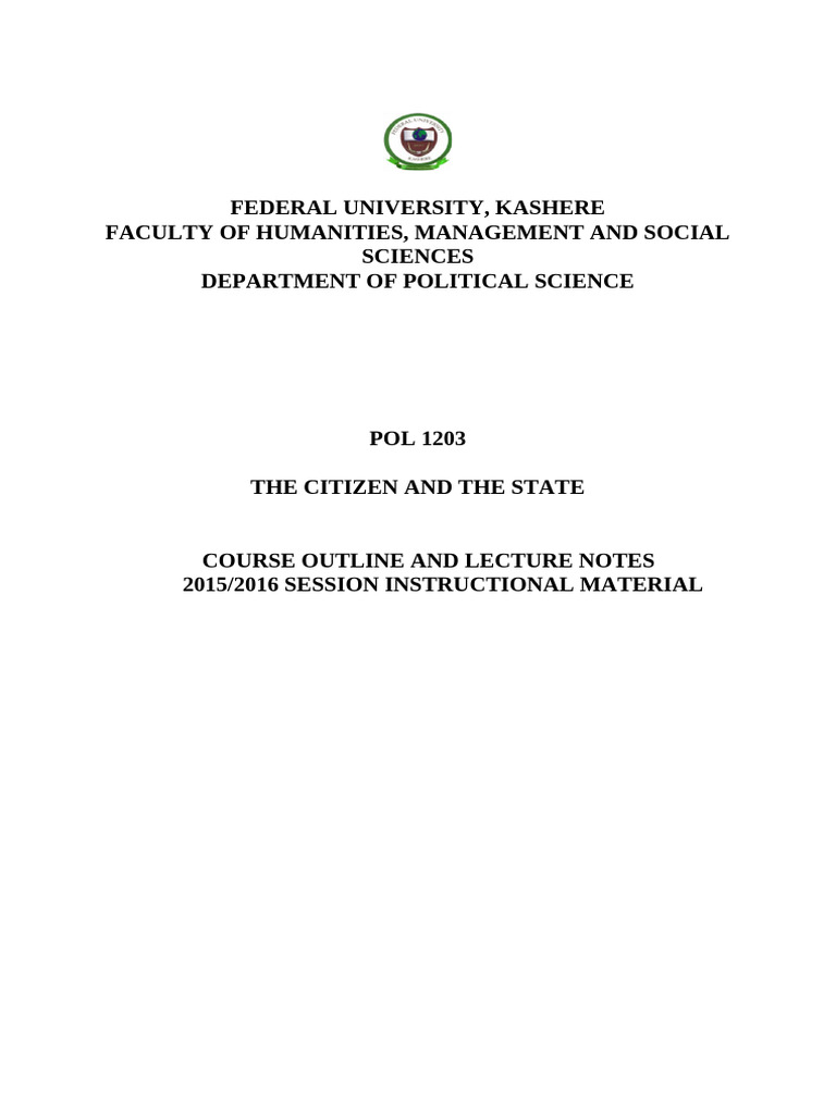 Citizen-State Relations Course Outline | PDF | State (Polity) | Sovereignty