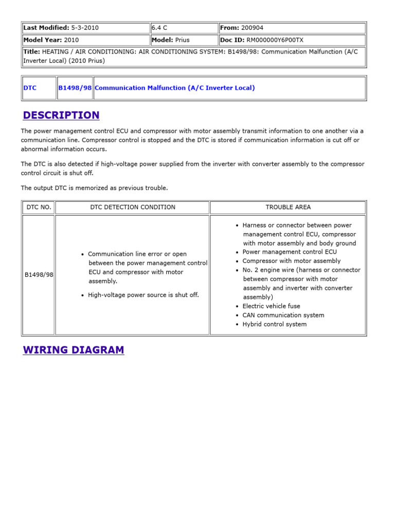 B1498-98 Communication Malfunction A-C Inverter Local | PDF ...