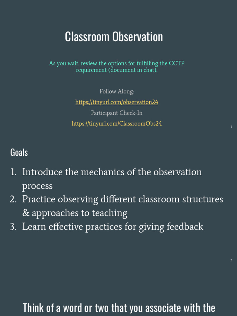 Classroom Observation - F24 | PDF | Lecture | Psychological Concepts