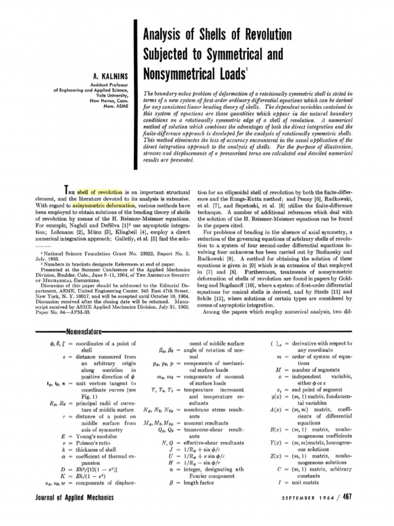 Shell Analysis Under Symmetrical Loads | PDF | Stress (Mechanics) | Bending