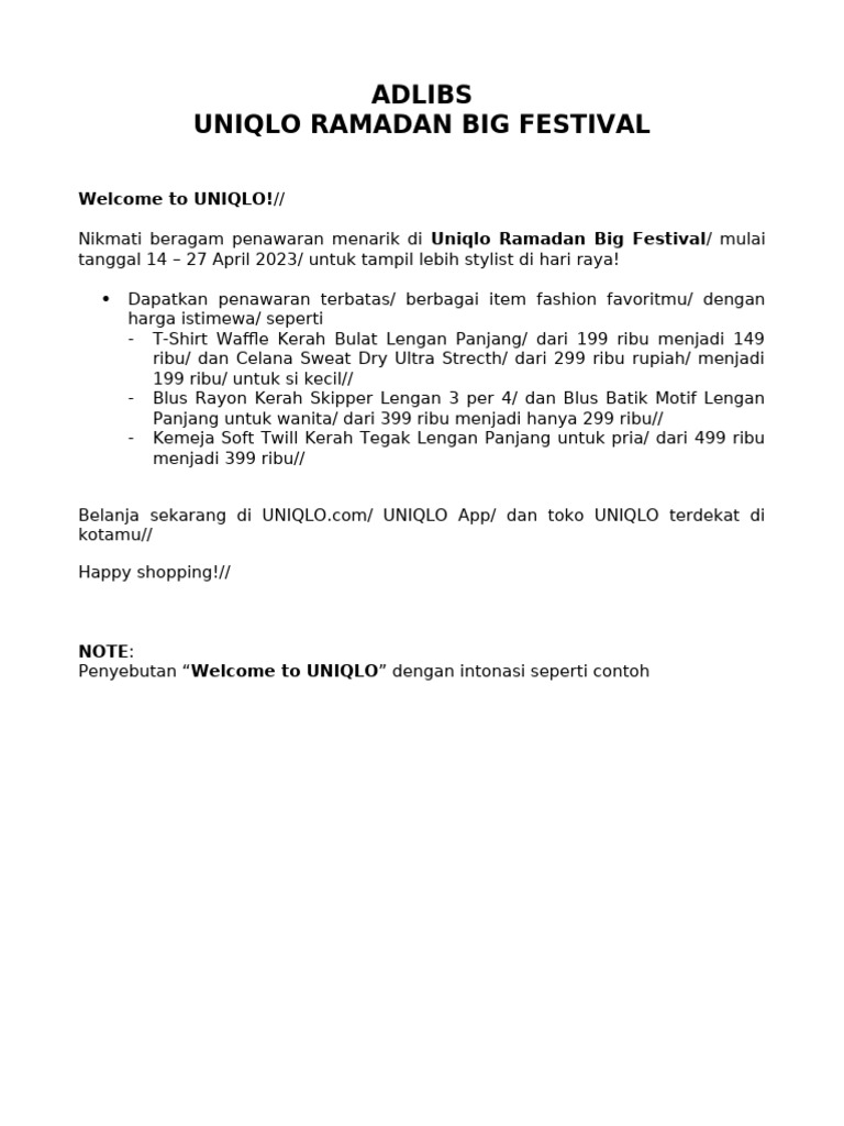 Adlibs Uniqlo Ramadan Big Festival - Final (Rev) | PDF