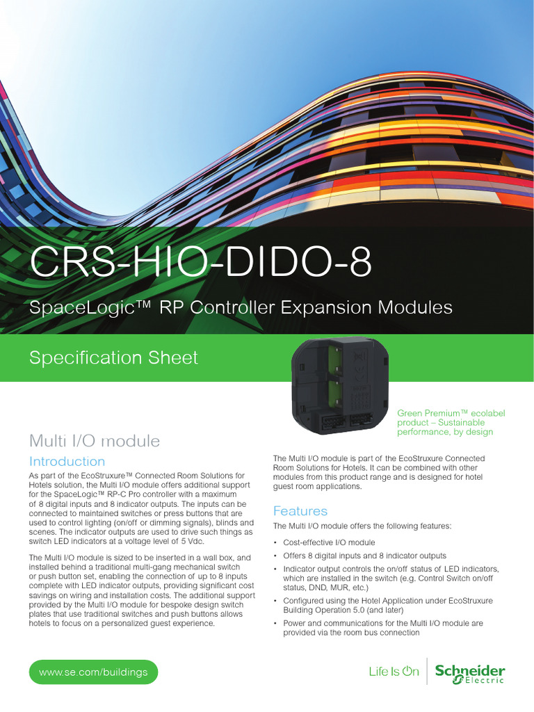 SpaceLogic CRS-HIO-DIDO-8 Multi I - O Module Specification Sheet | PDF ...