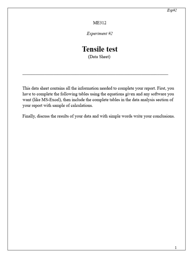 Experiment 2 data sheet | PDF | Strength Of Materials | Deformation (Engineering)
