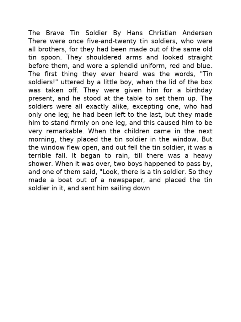 The Brave Tin Soldier by Hans Christian Andersen There Were Once Five ...