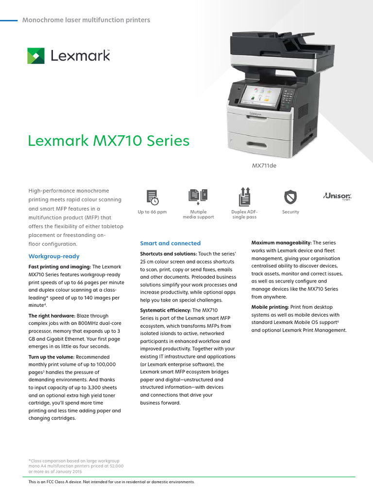 Karta Produktu Lexmark MX711 | PDF | Computing | Computer Engineering