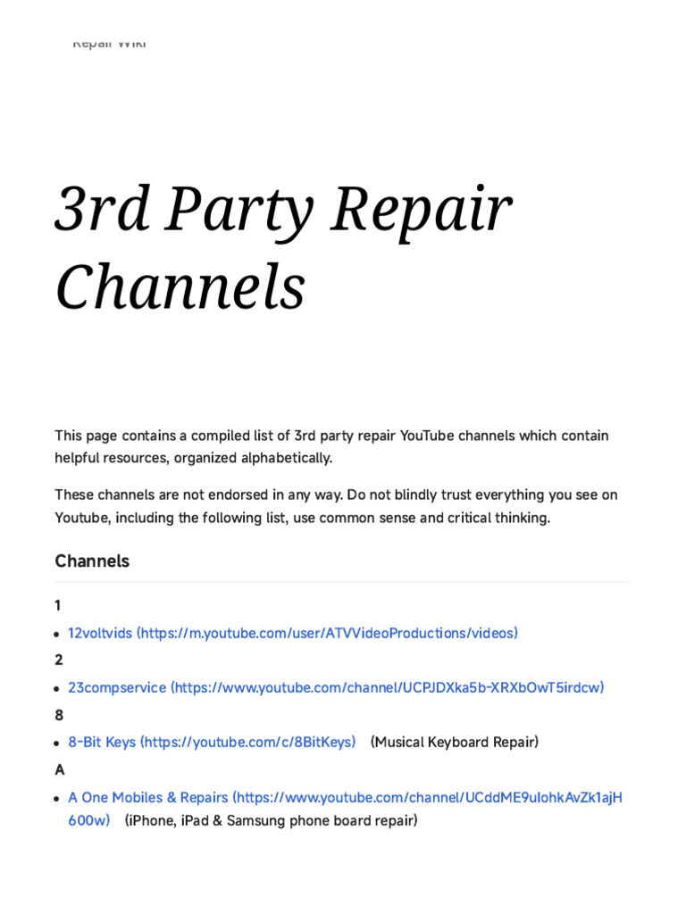 3rd Party Repair Channels - Repair Wiki | PDF | Laptop | Desktop Computer