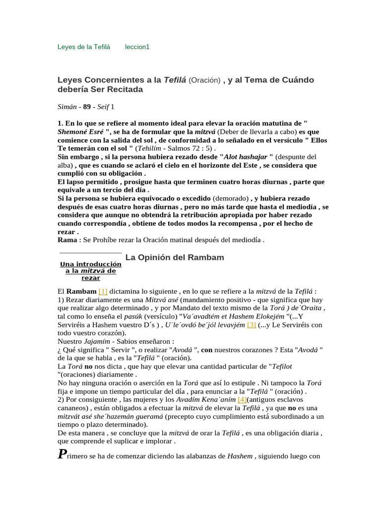 Leyes de la Tefilá: Momentos y Obligaciones | PDF | Oración | Mitzvá