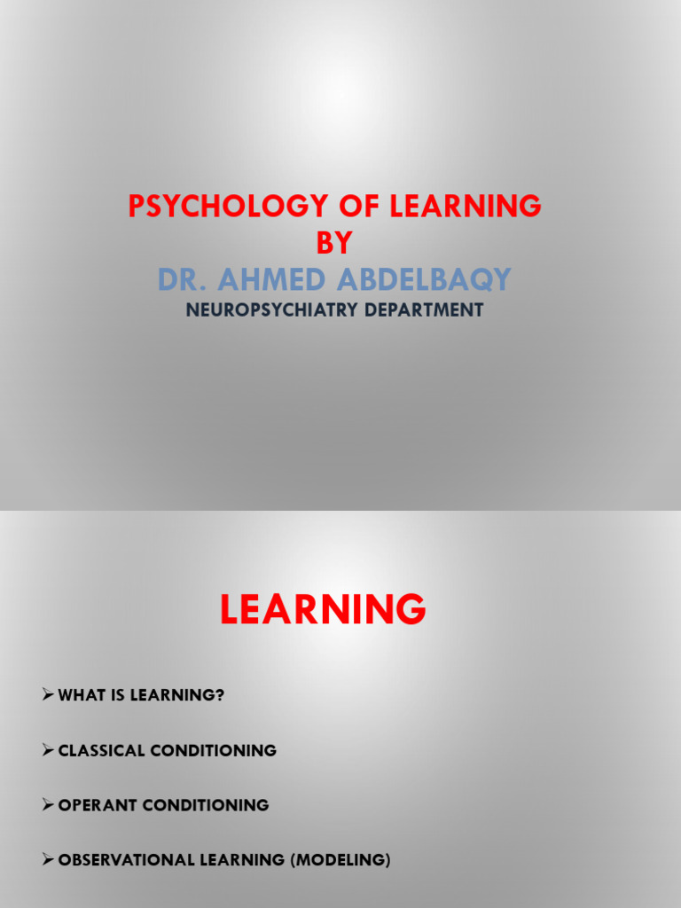 L 3 Psychology of Learning | PDF | Classical Conditioning | Reinforcement