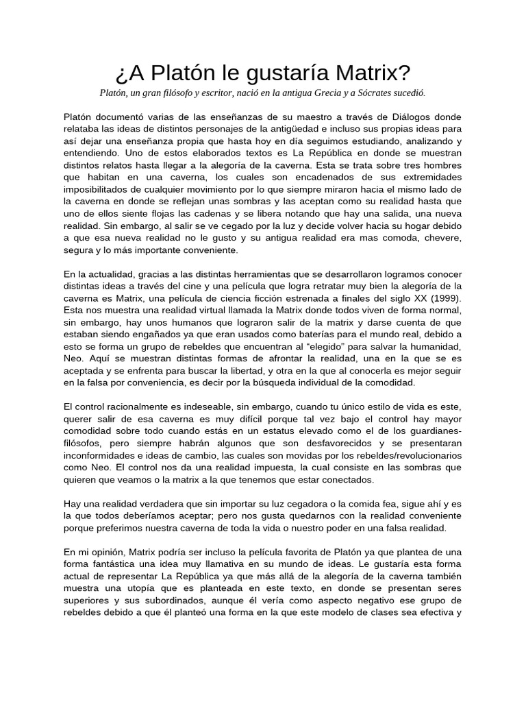 ¿A Platón Le Gustaría Matrix? | PDF | Platón