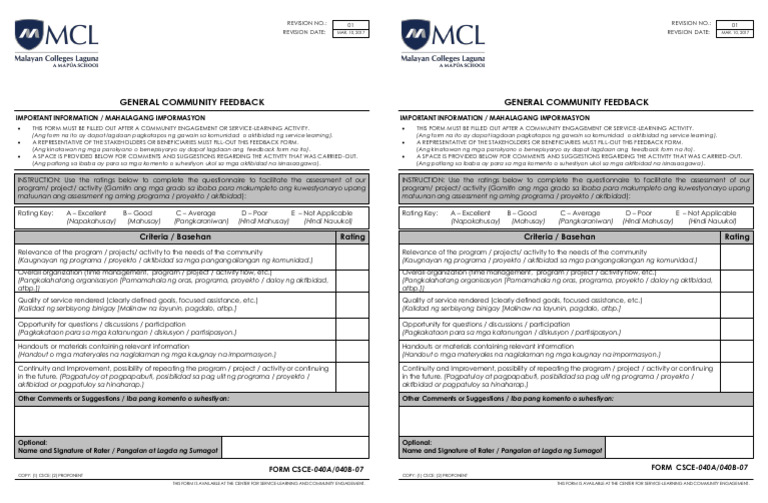 Community Feedback Form | PDF