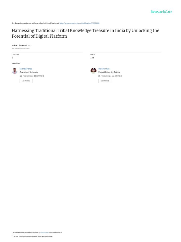 Harnessing Traditional Tribal Knowledge Treasure in India by Unlocking The Potential of Digital ...