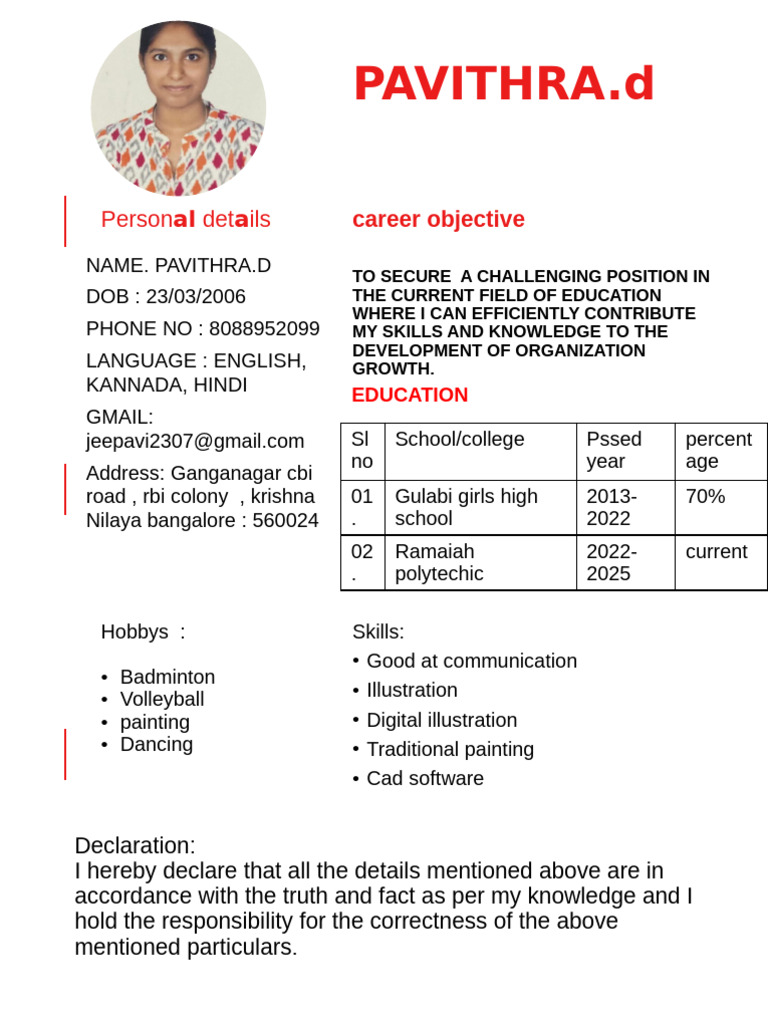 Pavithra.D: Person Det Ils | PDF