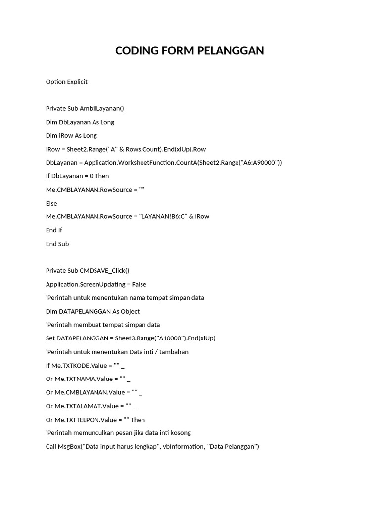 Coding Form Pelanggan | PDF