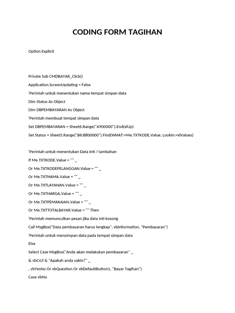 Coding Form Tagihan | PDF