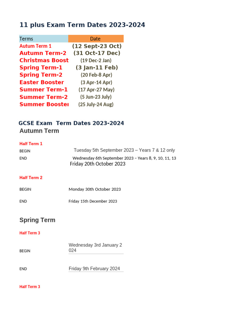 2023-2024 Term Dates Research | PDF