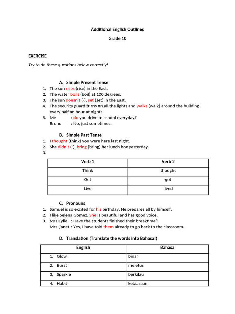 Additional English Outlines For Exercise | PDF
