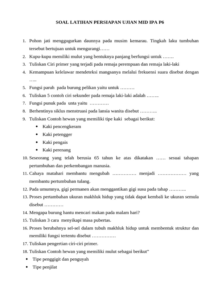 Soal Latihan Persiapan Ujian Mid Ipa P6 Ganjil | PDF | Kesehatan Holistik