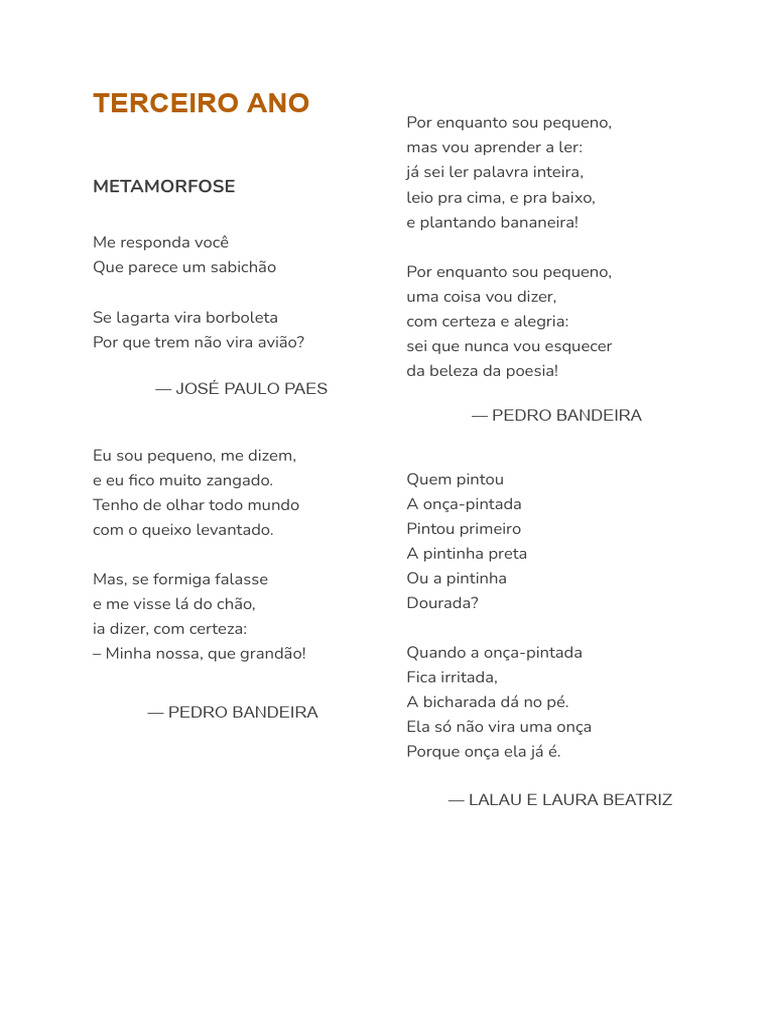 Ideias de Poemas para Trabalhar Com Segundo Ano | PDF