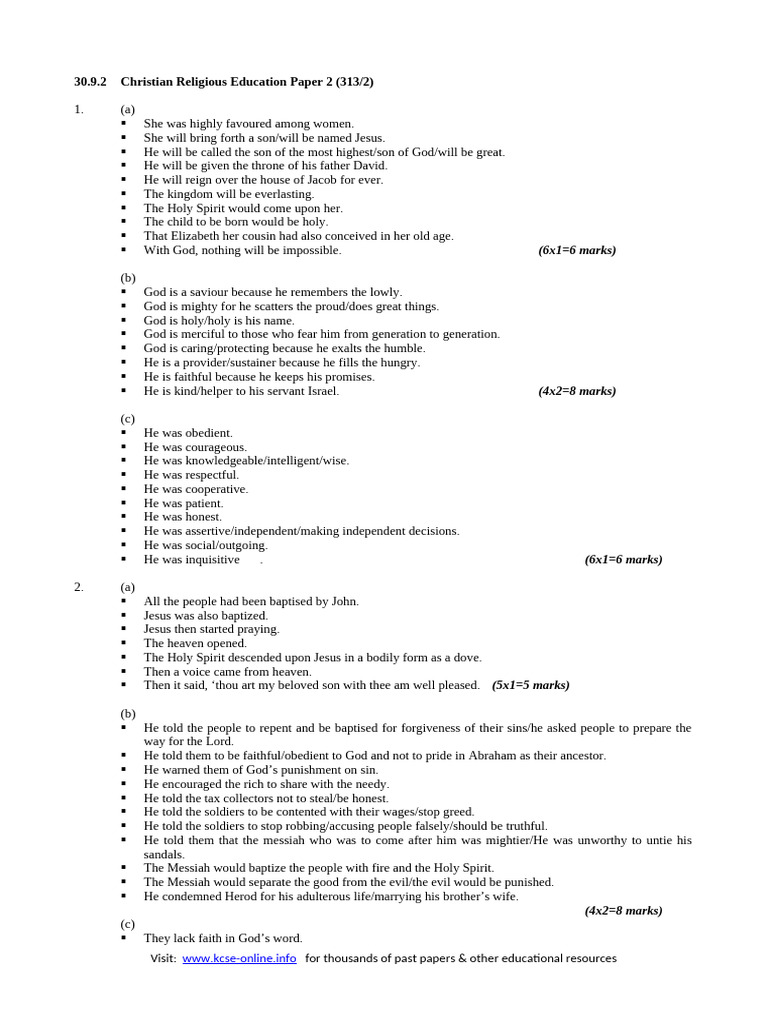 2008 Kcse Cre Paper 2 Ms | PDF | Jesus | Employment