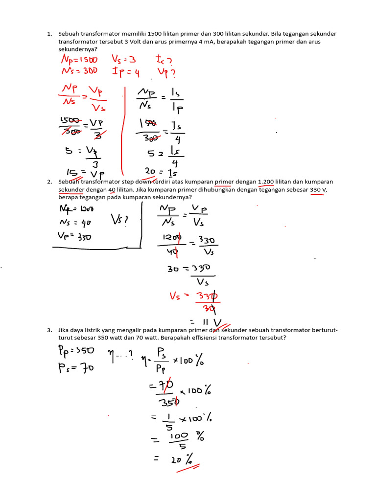 Soal Latihan Transformator | PDF