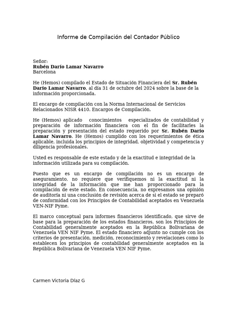 Informe de Compilación Del Contador Público | PDF | Negocios | Finanzas y dinero
