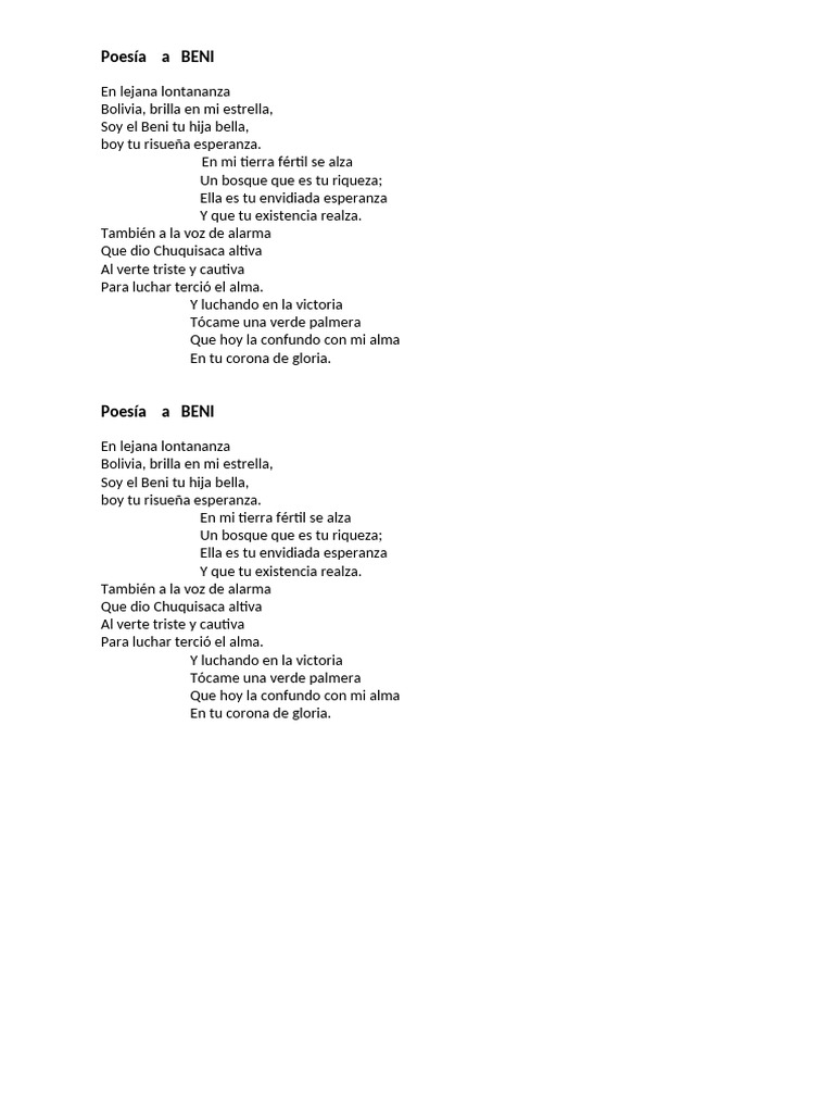 Poesía Costumbrista al Beni | PDF