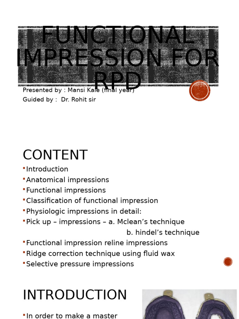 Functional Impression Techniques for RPD | PDF | Dentures | Dentistry ...