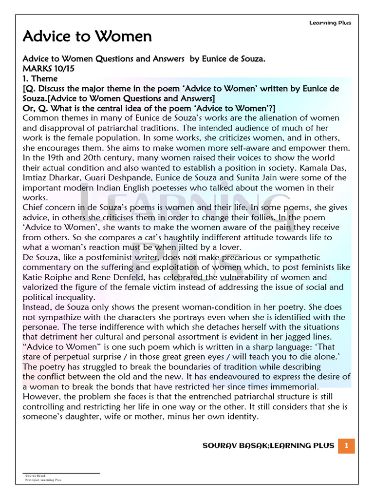 Insights from "Advice to Women" | PDF | Poetry | Anger